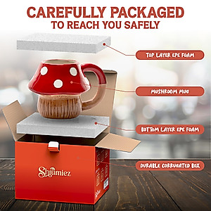 Mushroom Mug 12oz - Cute Ceramic Mushroom Cup for Coffee Tea and Mushroom Themed GIfts - Cool Cottagecore Aesthetic Kawaii Unique Fun Funky Novelty Hippie Fungi Toadstool Enamel Mushroom Decor Stuff