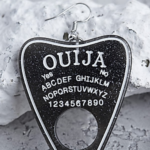 Women Earrings Ouija Board Planchette Earrings Flatback Black Glitter Resin Dangle Charms Fashion Goth Drop Earrings For Women Jewelry French Ear Hooks Gift 1Pair(Black)