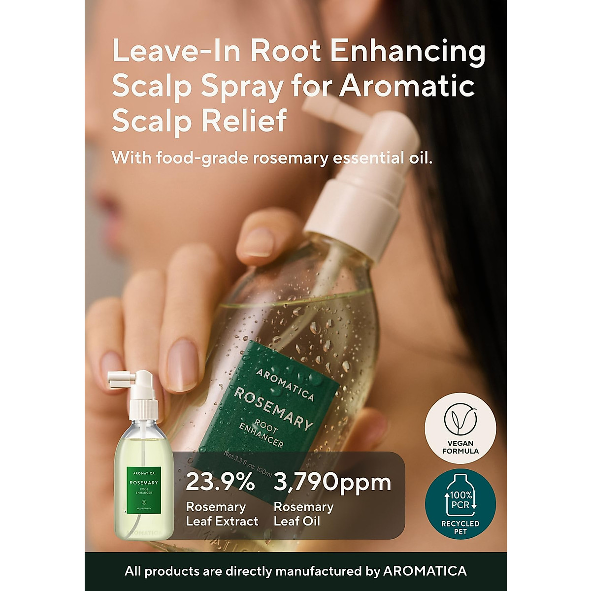 AROMATICA Rosemary Root Enhancer 3.38oz / 100ml – Scalp Nourishing with Food-graded Rosemary Oil – Relieves Itchy, Dry, Flaky Scalp - Free from Sulfate, Silicone, and Paraben