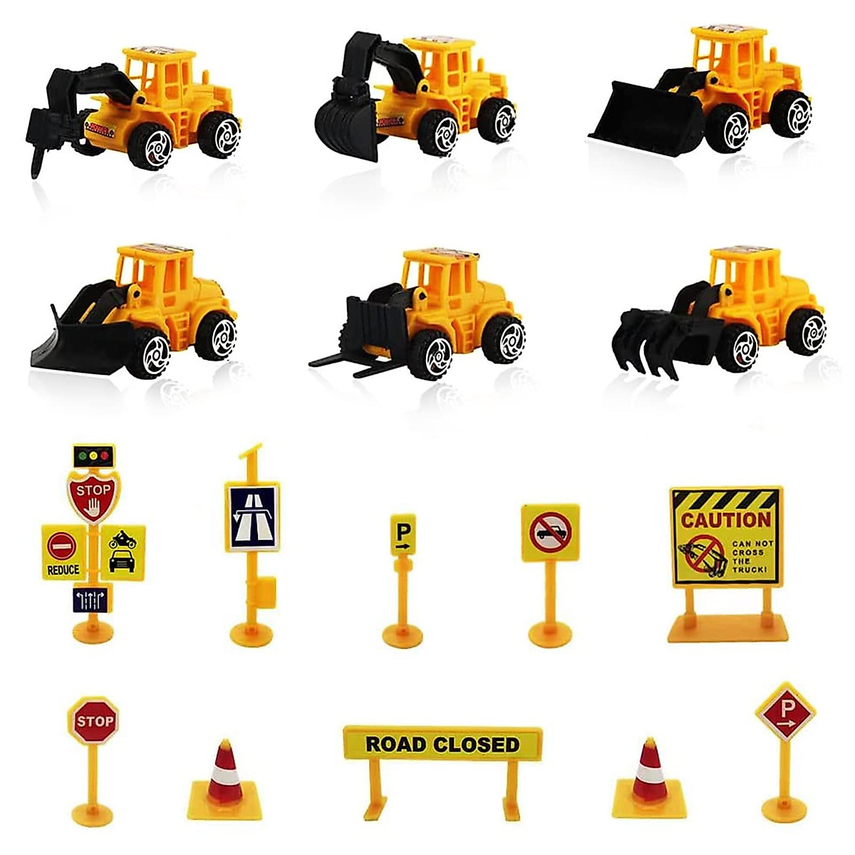 Newmemo 16pcs Construction Cake Topper Vehicles Cake Decoration Set Truck Excavator Tower Crane Cupcake Topper Traffic and Road Sign Decor Happy Birthday Party Supplies Favors for Kids Boys