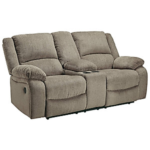 Signature Design by Ashley Draycoll Manual Double Reclining Loveseat with Center Console, Light Brown