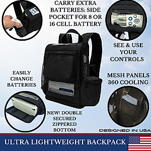 O2TOTES USA Lightweight Carrier for Inogen One G5 Oxygen Concentrator, Portable Oxygen Backpack with Adjustable Straps & Zippered Pockets (Black) Patented Design, New heavy duty zippered bottom