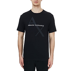 A|X ARMANI EXCHANGE mens Crew Neck Logo Tee T Shirt, Quilted Logo Black, X-Large US