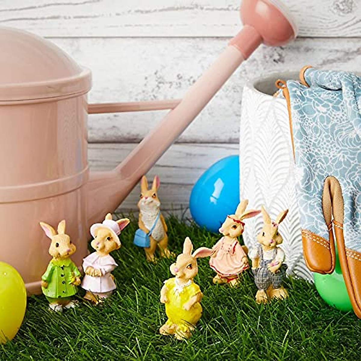 Juvale Mini Bunny Statues for Easter, Garden Decorations (2.2 Inches, 6 Pack)