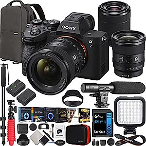 Sony a7 IV Full Frame Mirrorless Camera Body with 2 Lens Kit FE 20mm F1.8 G + 28-70mm F3.5-5.6 ILCE-7M4K/B + SEL20F18G Bundle w/Deco Gear Backpack + Monopod + Extra Battery, LED and Accessories