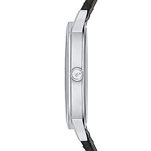 Emporio Armani Men's Stainless Steel Analog-Quartz Watch with Leather Calfskin Strap, Black, 22 (Model: AR11013)