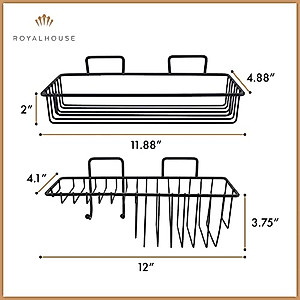 Shower Caddy Basket Shelf, Bath Accessories , Shampoo Holder Organizer No Drilling Wall Mounted Adhesive Bathroom Storage Black Stainless Steel (Black) - 2 Pack