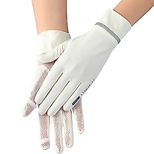 amokk Women Summer Gloves Sun Protection Wrist Length Driving Gloves for Women (White-A)