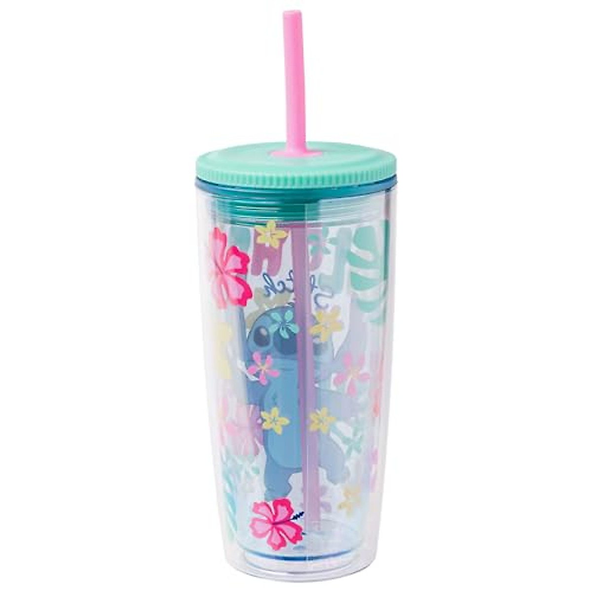 Silver Buffalo Disney Lilo and Stitch “Aloha” Spill Resistant Plastic Tumbler, 20 Ounces