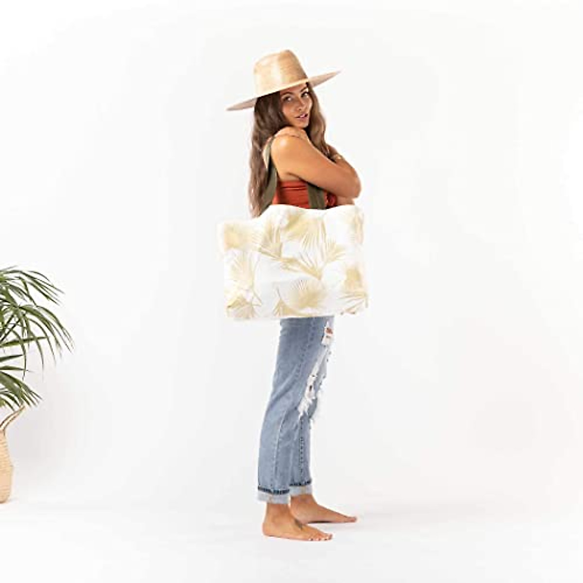 ALOHA Collection Splash-Proof Reversible Day Palms Holo Holo Tote in Sand