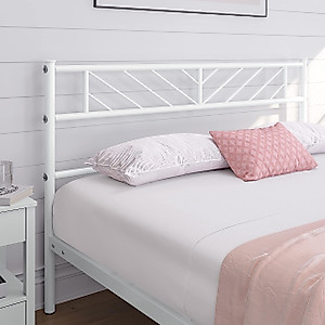 Yaheetech Full Size Platform Bed Frame with Arrow Design Headboard, 13 Inches Metal Mattress Foundation for Storage, No Box Spring Needed, Easy Assembly, Modern, White