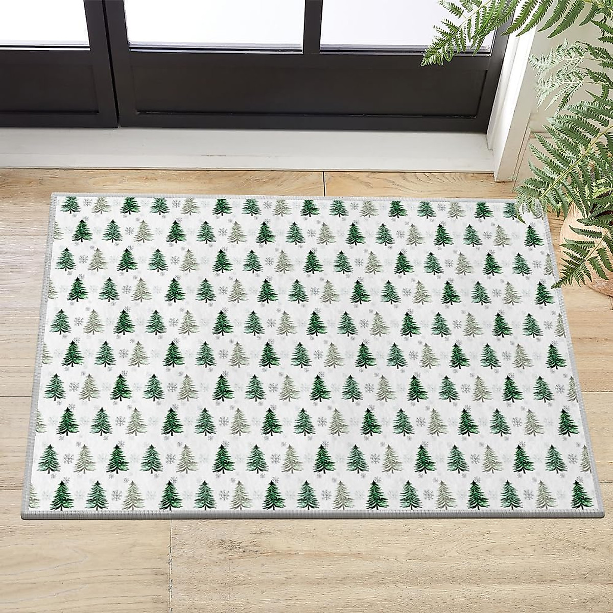Artoid Mode Xmas Tree Snowflakes Christmas Area Rug, Winter Home Decor Low-Profile Non-Slip Washable Door Mat for Entryway Bedroom Living Room Laundry Room Indoor 2x3 Feet