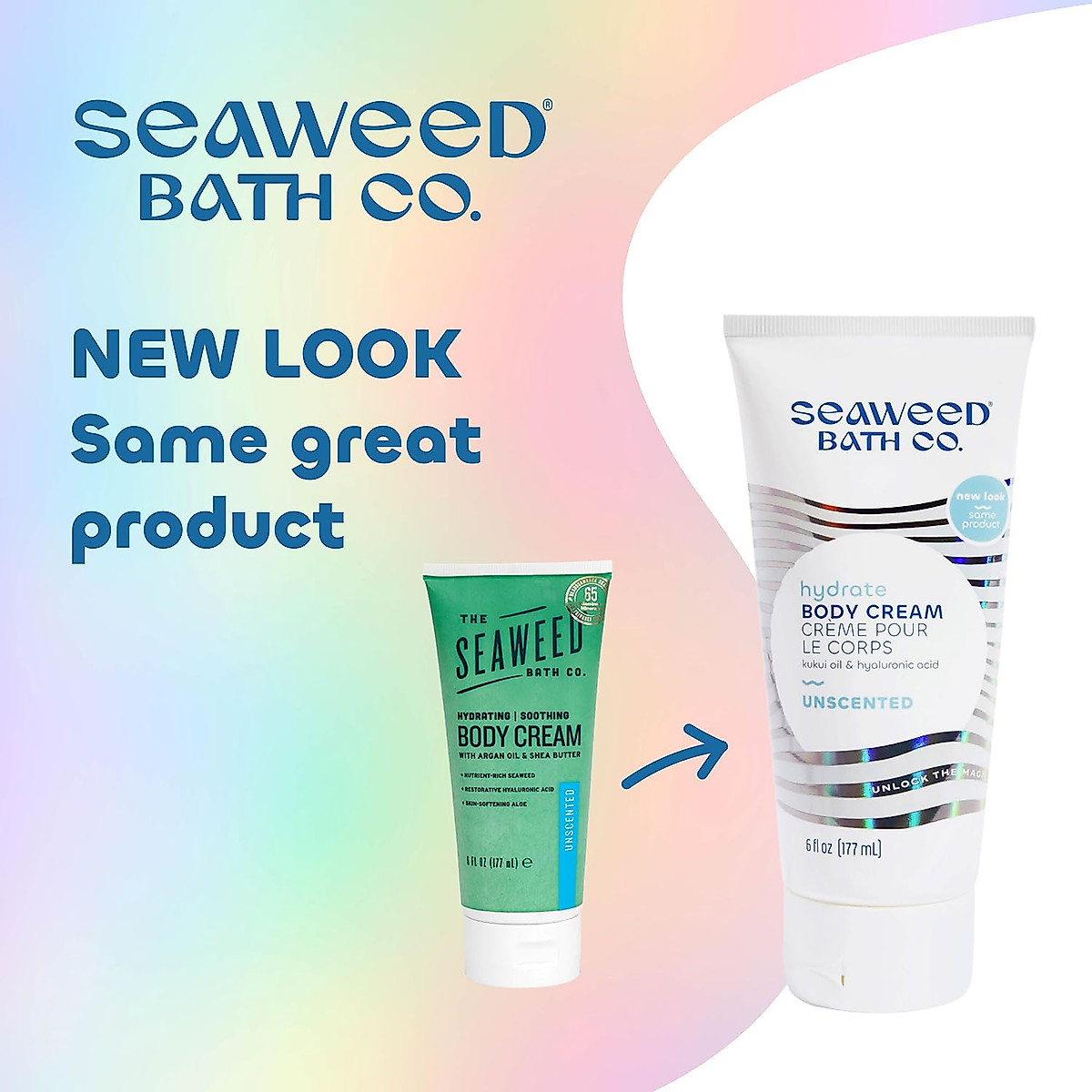 Seaweed Bath Co. Hydrate Body Cream, Unscented, 6 Ounce, Nourishing Hand & Body Lotion Moisturizer for Dry Skin, with Sustainably Harvested Seaweed, Kukui Oil, Hyaluronic Acid, Shea Butter