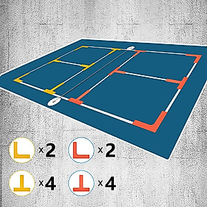 Eco Walker Court Lines Marker Kit Throw Down Markers Create Your Own Mini Pickleball Tennis Court (RED-Yellow)