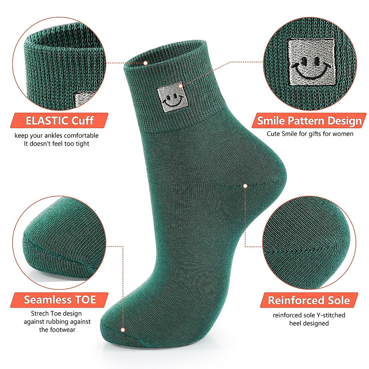 HUGSWEET Thin Soft Cotton Socks for Women above Ankle Crew Bootie Socks Gifts for Women 5-10 Pairs