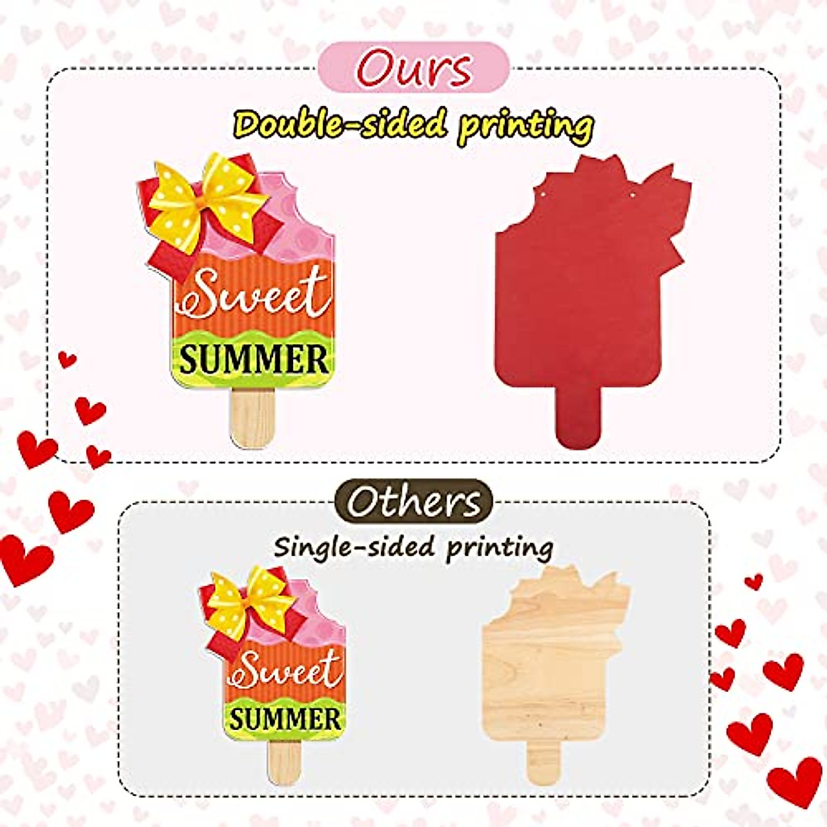 2 Pieces Ice Cream Sandbeach Hanging Sign Happy Summer Wood Sign Sweet Summer Wood Ornaments Summer Welcome Sign Door Wood Hanging Sign for Summer Holiday Party Home Door Wall Window Decor (Ice Cream)