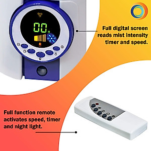 Comfort Zone CZHD81 Whisper-Quiet Cool Mist Digital Ultrasonic Humidifier with Remote Control and Auto Shut-Off, White for Home, Office, Bedroom