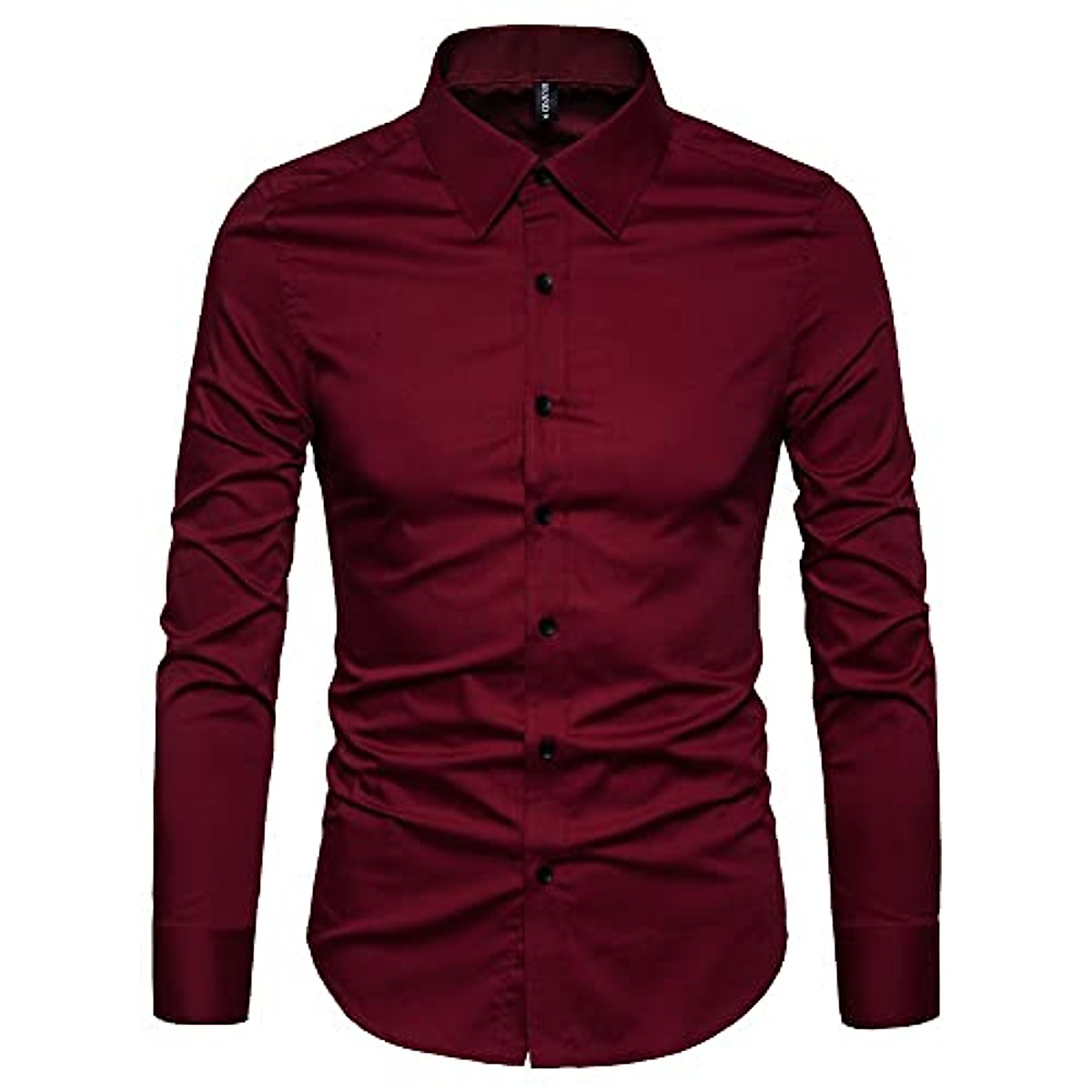 LOCALMODE Mens Casual Plain Button Down Easy Care Cotton Dress Shirts Slim Fit Business Long Sleeve Formal Shirts Wine Red Medium