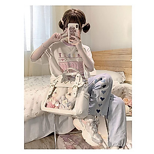 Cute Ita Bad for Women Girl, Kawaii Gothic Lolita Purse Tote Bag Pink Black Japanese Pin Collector, Clear Window Shoulder Bag (White)