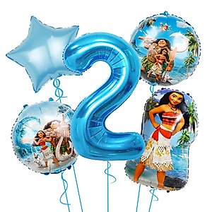 5PCS Moana Foil Balloons, Moana Party Supplies 2th Birthday Balloons, Birthday Party Baby Shower Party Decorations (2th)