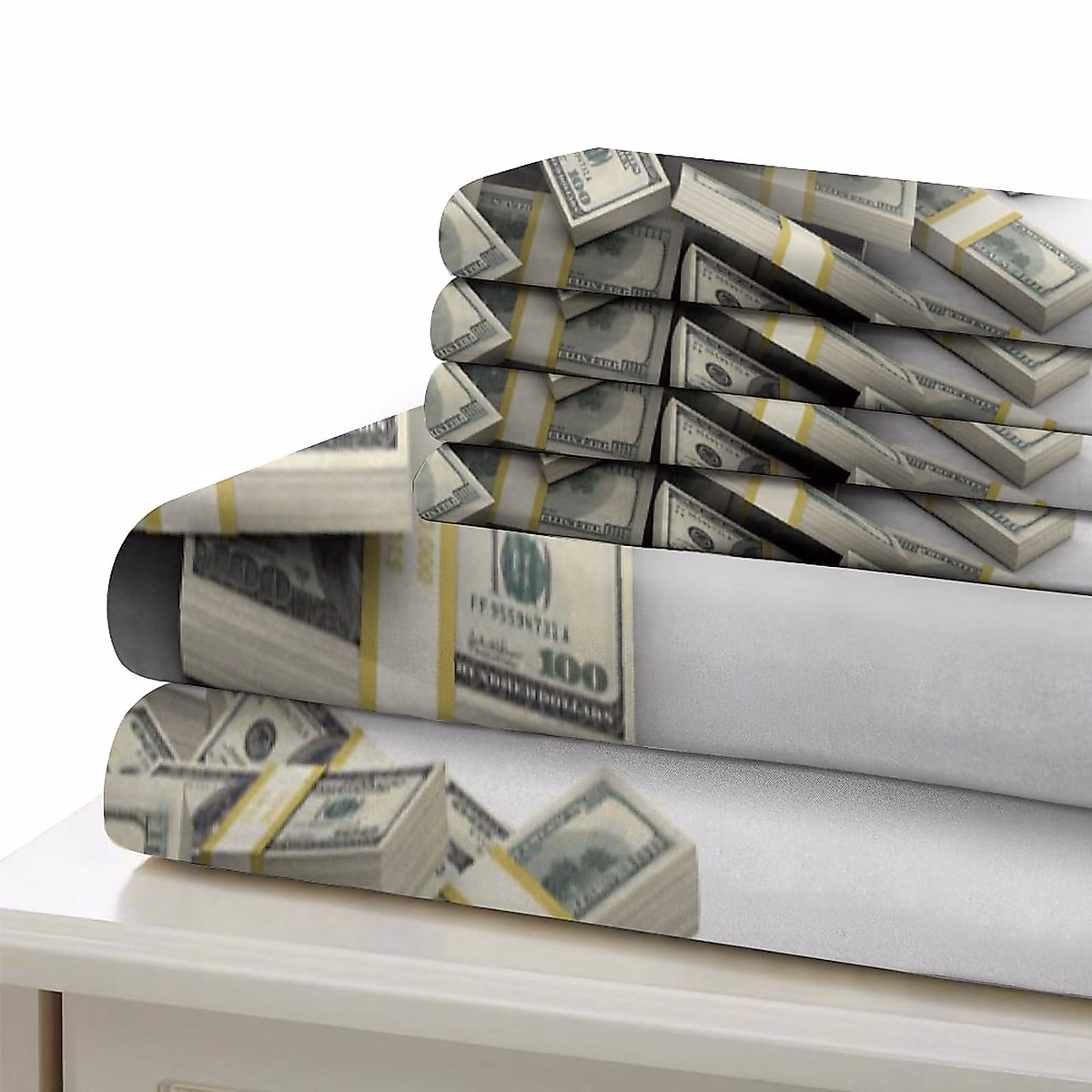 Dollar Currency Bed 3-Piece Theme Decoration, Fun Art Quilt Cover, Banknote Theme Decoration Bed Duvet Cover, Bedroom Room Personality Decoration 3-Piece Set Single（135x200cm）