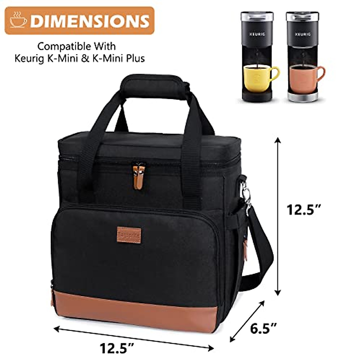 BAGSPRITE Coffee Maker Travel Bag Compatible with Keurig K-Mini or K-Mini Plus, Single Serve Coffee Brewer Carrying Case with Multiple Pockets for K-Cup Pods, Storage Bag With Shoulder Strap Grey