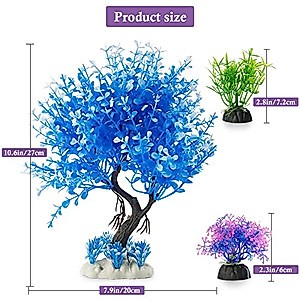 HITOP Pets Plastic Plants for Fish Tank Decorations Large Artificial Aquarium Decor (Blue-White Tree)