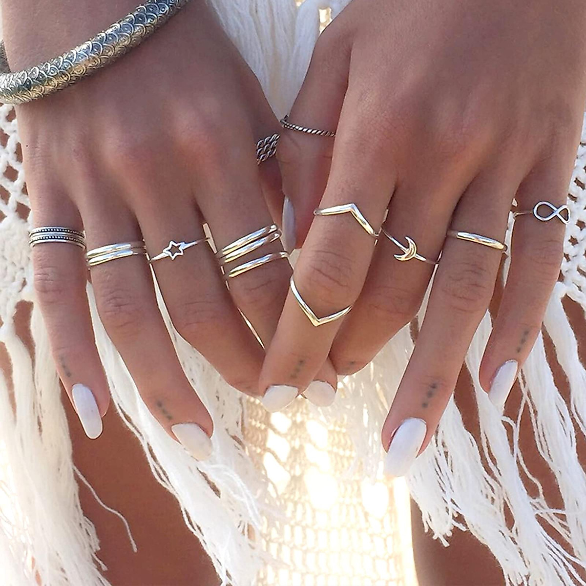 Long tiantian Sterling Silver Stackable Rings for Women Non Tarnish Trendy Stacking Rings Sets Vintage Knuckle Rings Stocking Stuffers for Christmas Gifts