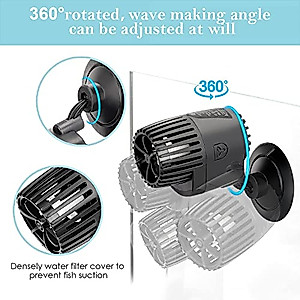 AQQA Aquarium Wave Maker,3W/5W/10W/15W Suction Cup Fish Tank Single Powerhead Pump，110V/60Hz Ultra Quiet Submersible Circulation Pump,360°Adjustable For Freshwater Saltwater