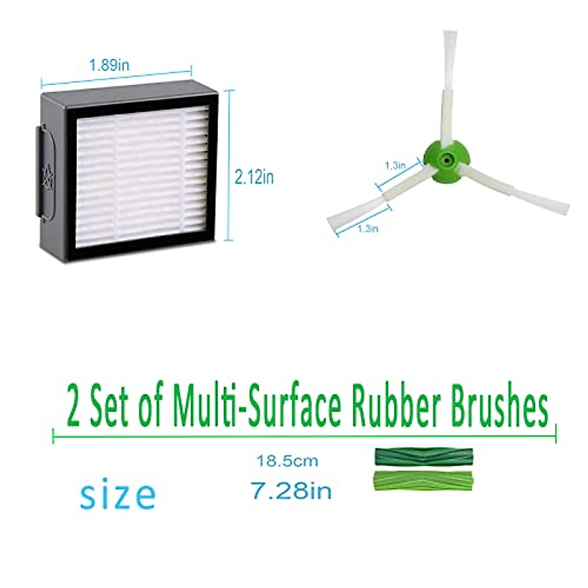 COMUSTER Replacement Parts Compatible for iRobot Roomba E&i&j Series i7 j7 i3 i4 i7+ Plus i3+ i4+ i6 i6+ i8 i8+ E5 E6 j7+ Plus,4Multi-Surface Rubber Brush,6High-Efficiency Filter,6Edge-Sweeping Brush