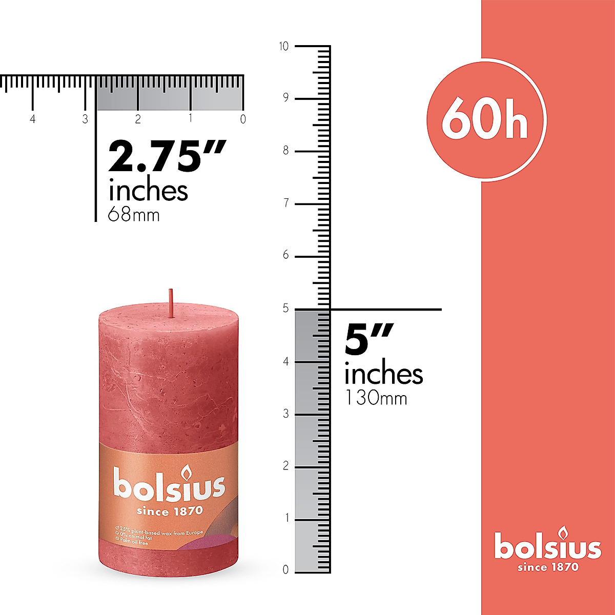 BOLSIUS 4 Pack Blossom Pink Rustic Pillar Candles - 2.75 X 5 Inches - Premium European Quality - includes Natural Plant-Based Wax - Unscented Dripless Smokeless 60 Hour Party Décor Candles