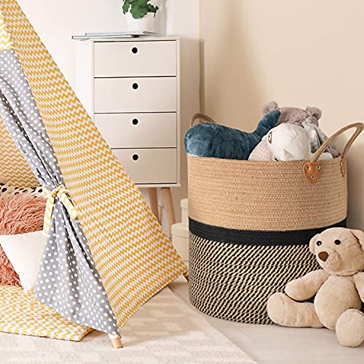 CHICVITA Extra Large Jute Basket with Handles Blanket Basket Home Decor (Set of 2)