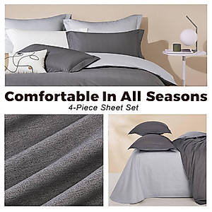 4Pcs Preppy Bedding Sheets & Pillowcases Sets, Cotton Bed Sheets and Pillow Covers and Duvet Cover, Soft Bed Set, Bedding Sets & Collections, Bedsheets for Women, Men, Teen Girl Boys CD3-6112-2