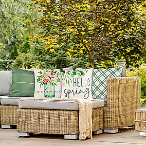 YGEOMER 18x18 Spring Pillow Covers, Set of 4 Pillow Covers, Spring Summer Farmhouse Outdoor Pillow Covers Green Garden Linen Cushion Case for Home Decor