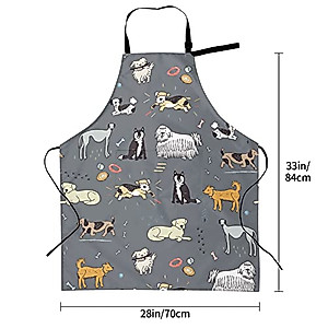 Perinsto Cute Dogs Animal (Dark Grey) Waterproof Apron With 2 Pockets Kitchen Chef Aprons Bibs For Cooking Baking Painting Gardening Grooming