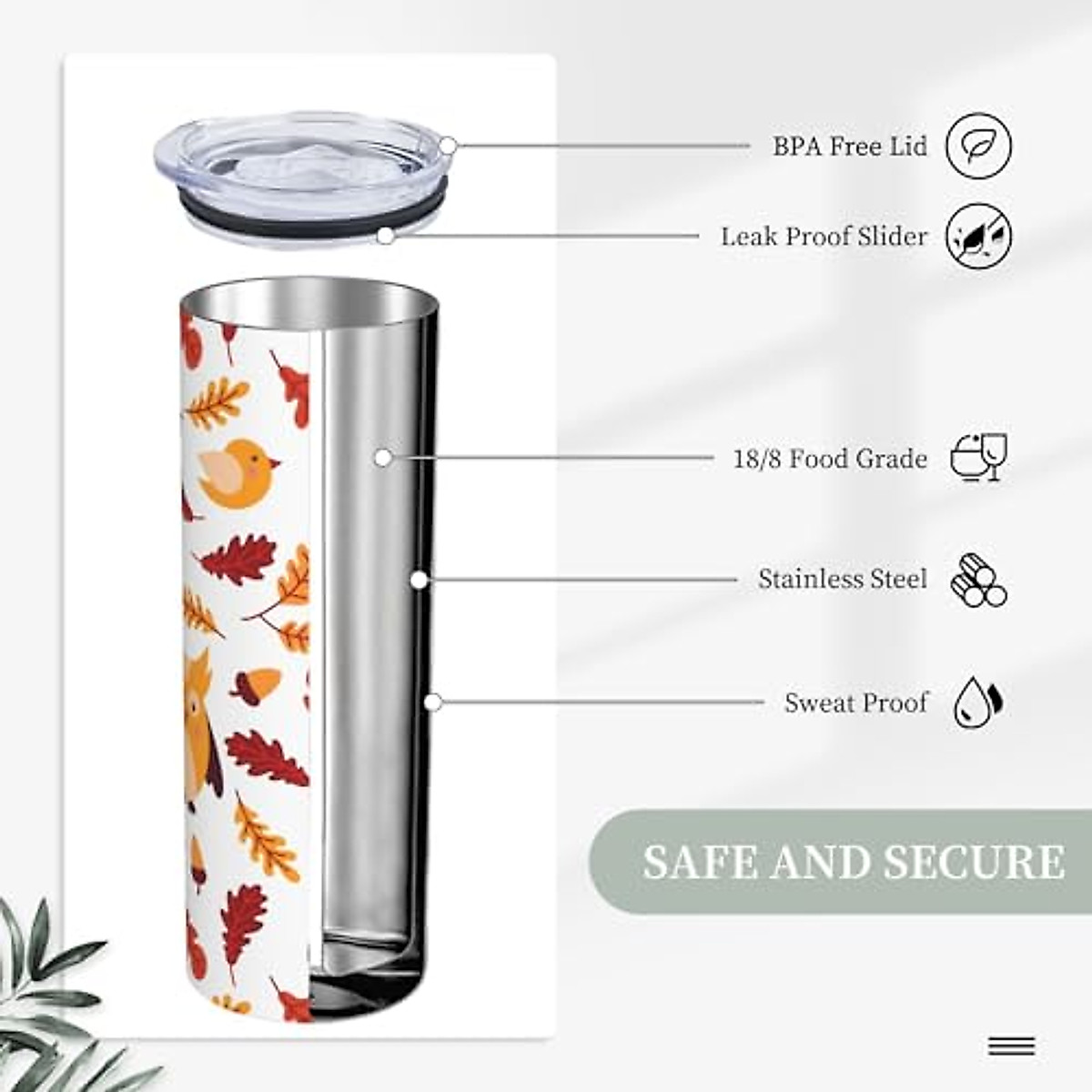 AFHYZY 20 oz Tumbler Reusable Coffee Travel Mug with Lids and Straws, Insulated Coffee Cups 20oz Stainless Steel Water Bottles Leak Proof for Home, Adults - Owl