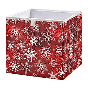 senya Christmas Storage Basket Christmas Red Pattern with Snowflakes Flower Collapsible Fabric Storage Organizer Bin Boxes for Home, Nursery, Closet, Office Laundry