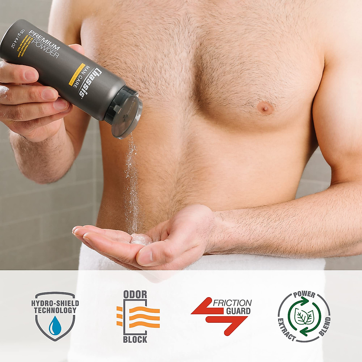 Chassis Premium Body Powder for Men, Whole Body Deodorant, Odor-Absorbent, Talc-Free Anti-Chafing Powder for Groin & Sensitive Skin, Friction Defense & Odor Control, Original Fresh Scent