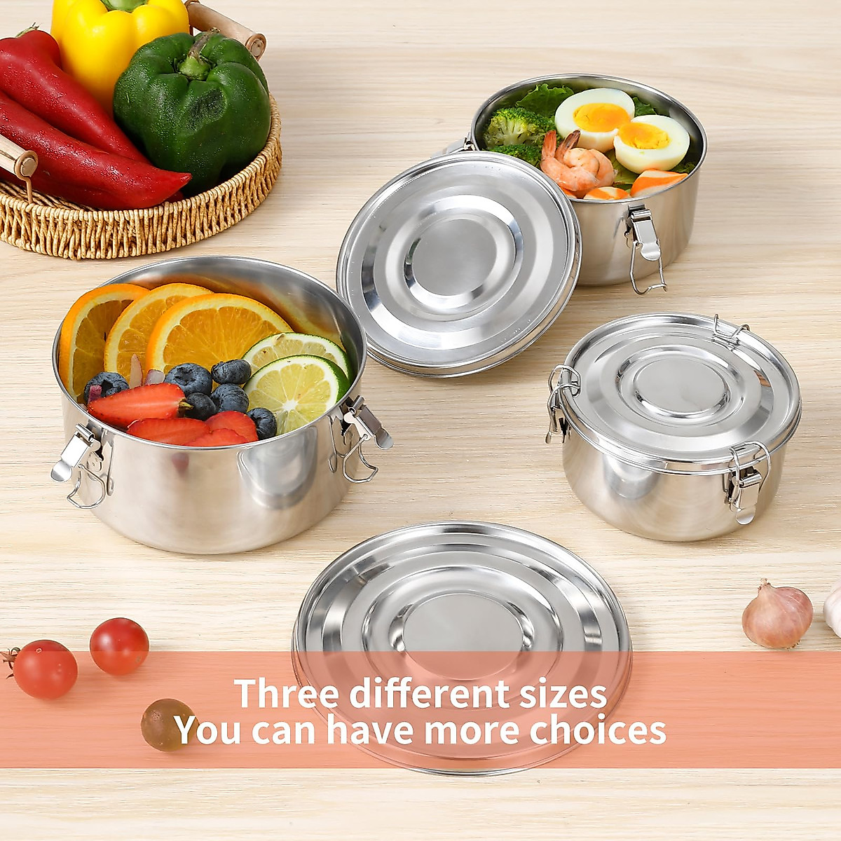 YLARMY Stainless Steel Airtight canisters Food Storage Containers with Lid for Camping Trips Picnic Metal Meal Prep Bento Lunch Boxes Kimchi Container Leak-Proof Smell-Proof for Snacks Salads