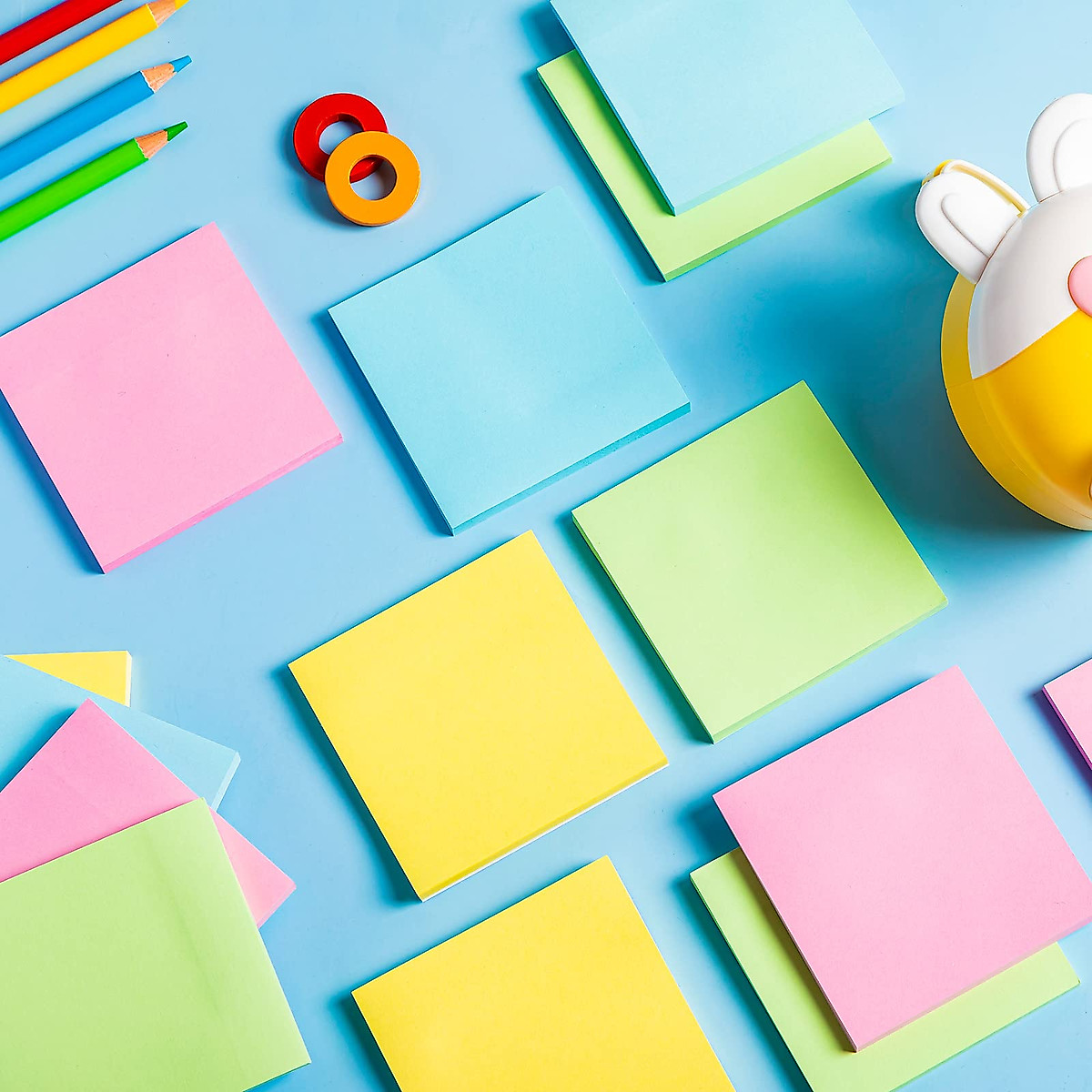 Fainne 120 Pads Sticky Notes 3x3 Bulk Colors Self Stick Pads Pink Yellow Green Blue Paper Note Pads Memo for Office School Home Notebook Supplies 50 Sheets/Pad(Simple Color,Solid)