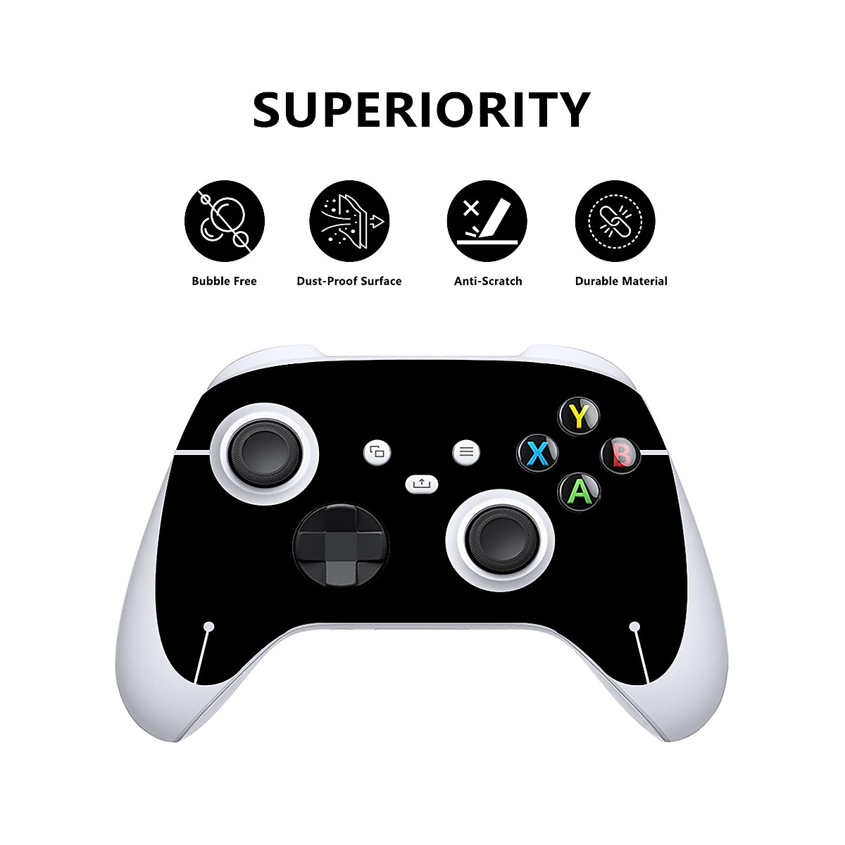 PlayVital Black Custom Vinyl Skins for Xbox Core Wireless Controller, Wrap Decal Cover Stickers for Xbox Series S Console Controller