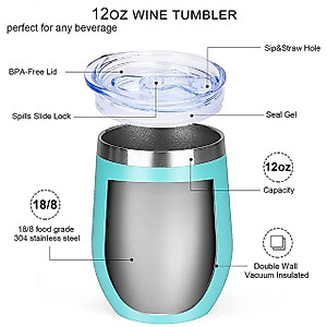 Gteller 12 oz Stainless Steel Wine Tumbler Stemless Glasses with Lid, Double Wall Insulated Travel Mug Perfect for Wine, Coffee, Drinks, Champagne, Cocktails(Black)