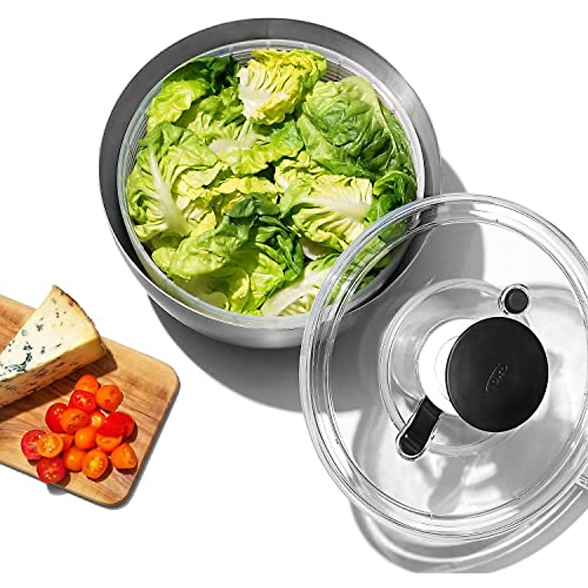 OXO Steel Salad Spinner, 6-2/74-Quart, Stainless Steel