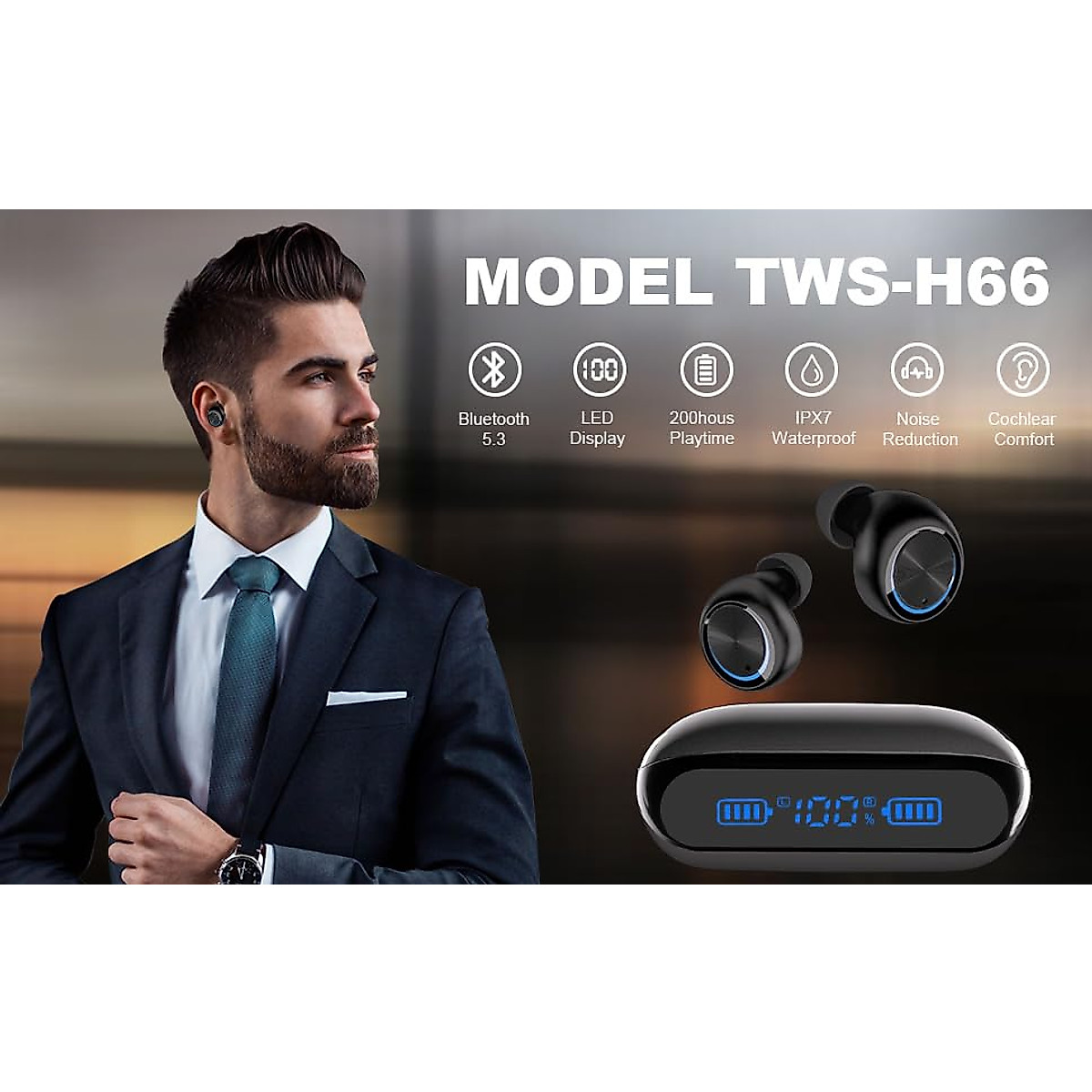 YINPUTENGS Wireless Earbuds Bluetooth 5.3 Headphones Key Control. Headphones 200 Hours Playtime,IPX7Waterproof Stereo in-Ear Built-in Mic,Premium Deep Bass LCD Display,for Sports/Working