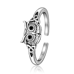 CHIC & ARTSY Night Owl Ring 925 Sterling Silver Owl Thumb Rings Owl Open Band Ring Celtic Knot Night Owl Ring Open Cuff Adjustable Ring for Women