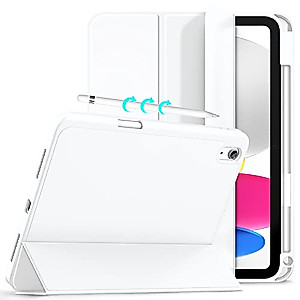 Gahwa iPad 10th Generation Case 10.9 Inch 2022, Slim Tri-fold Stand Soft TPU Back with Pencil Holder for iPad 10 Case - Support Touch ID, Auto Sleep/Wake(White)