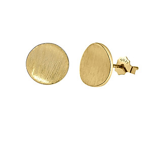 14K Gold Plated Sterling Silver Curved Round Stud Earring Brushed Disc Gold Earrings for Women