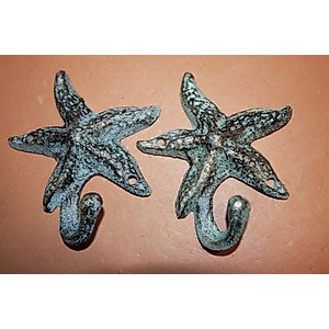 Southern Metal Vintage Style Starfish Wall Hooks | Coat Hooks | 3-D Cast Iron, Pack of 2 N-24