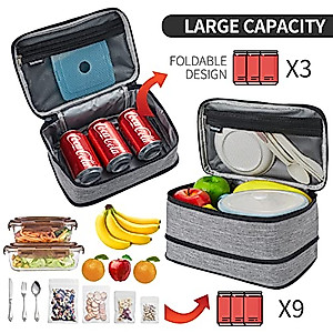 Lunch Bag For Men & Women,Expandable Bag For Lunch Box,Canvas Small Lunch Bag With Handheld Insulated Lunch Bag,11 * 7 Inch Suitable for age 6+ Cold/Warm For 6 Hours,Grey Adult Lunch Bags