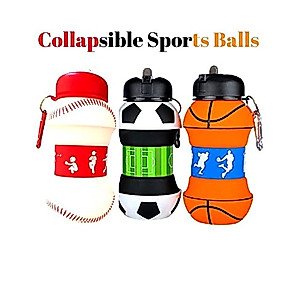8 Ball Water Bottle - Collapsible Silicone Durable Handheld H2O Wide Mouth Black Sports Billiards Ball Container holds 19oz